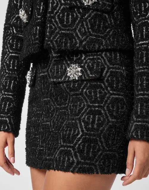 Philipp Plein Tweed Mini Skirt Monogram