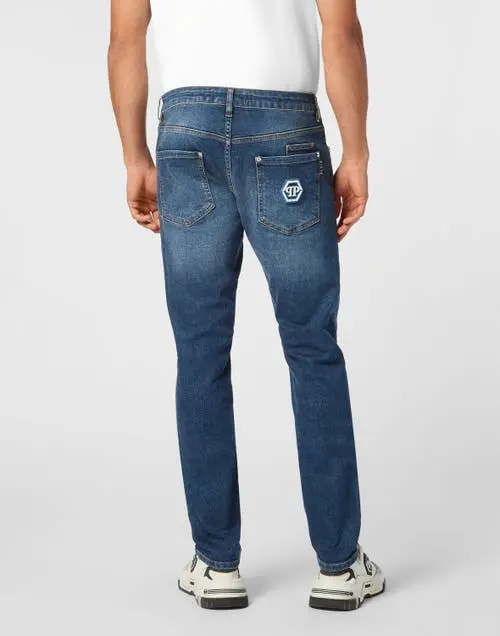 Philipp Plein Denim Super Straight Cut Fit Trousers Hexagon