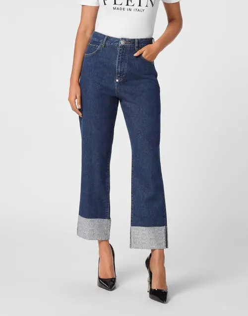 Philipp Plein Denim Trousers Loose Fit Monogram - Deepseablue