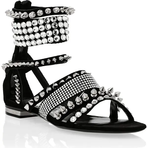 Philipp Plein Suede Sandals Flat Studs - Black