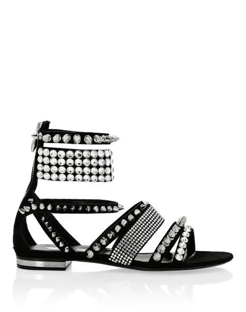 Philipp Plein Suede Sandals Flat Studs