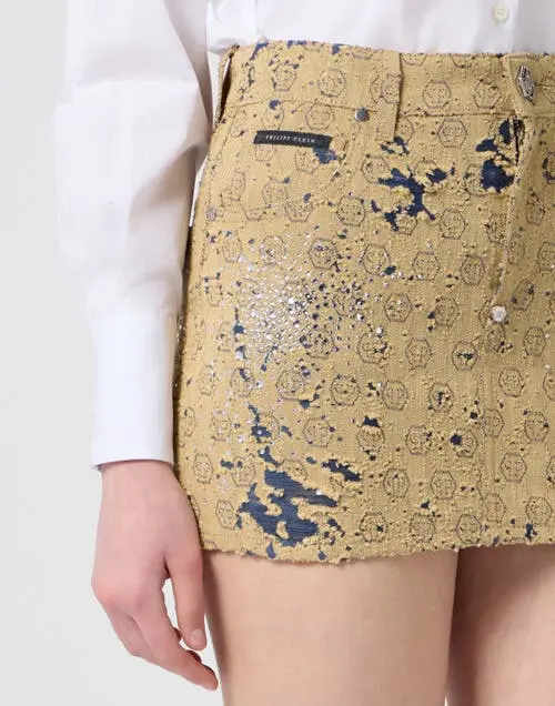 Philipp Plein Jacquard Mini Skirt Monogram Crystal