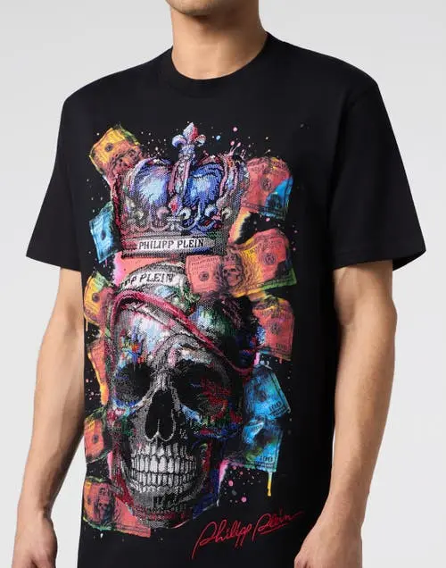 Philipp Plein Round Neck T-shirt Multicolor Dollar Skull