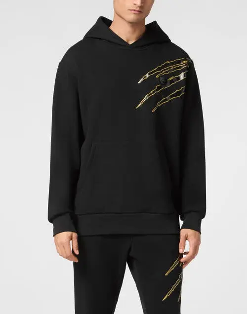 PLEIN SPORT Cotton Hoodie Sweatshirt Ls Lamina Scratch - Black/lightgold
