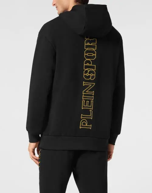 PLEIN SPORT Cotton Hoodie Sweatshirt Ls Lamina Scratch - Black/lightgold