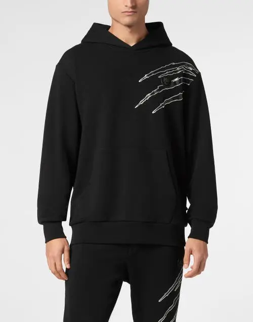 PLEIN SPORT Cotton Hoodie Sweatshirt Ls Lamina Scratch