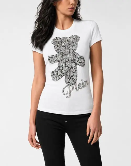 Philipp Plein Sexy Pure Fit T-shirt Teddy Crystal - White