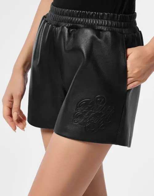 Philipp Plein Leather Shorts Signature