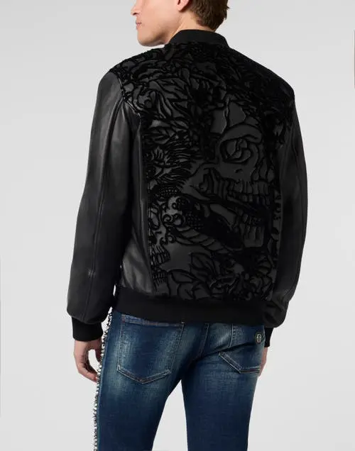 Philipp Plein Leather Bomber Dragon Skull