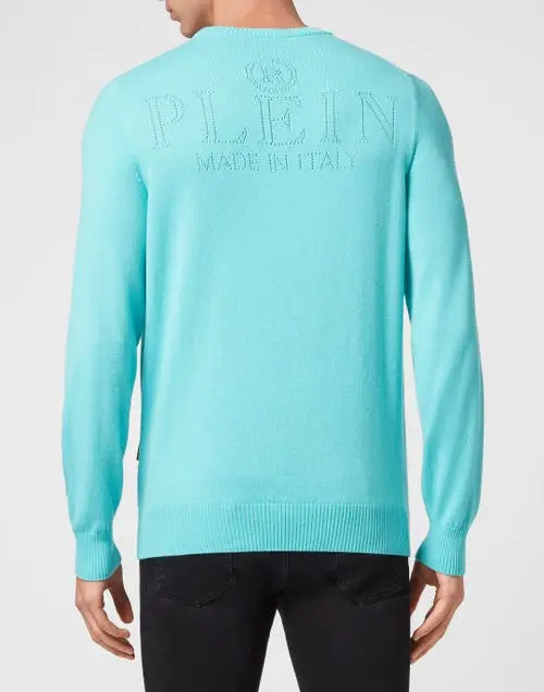 Philipp Plein Cashmere Pullover Round Neck Ls Skull And Plein - Lightblue