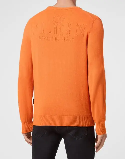Philipp Plein Cashmere Pullover Round Neck Ls Skull And Plein - Orange