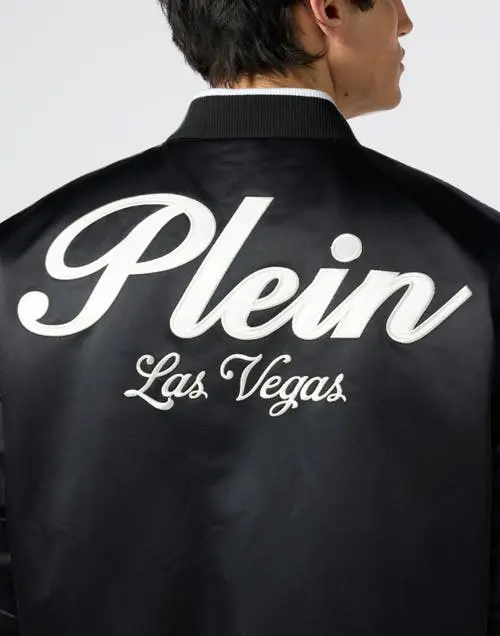 Philipp Plein Shiny Satin Varsity Bomber Signature Las Vegas