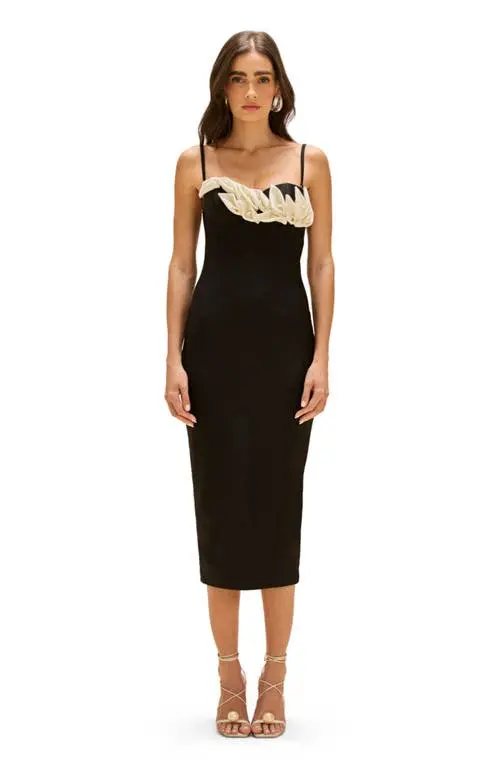 PatBO Selene Mesh Flower Applique Midi Dress