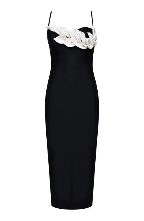 PatBO Selene Mesh Flower Applique Midi Dress