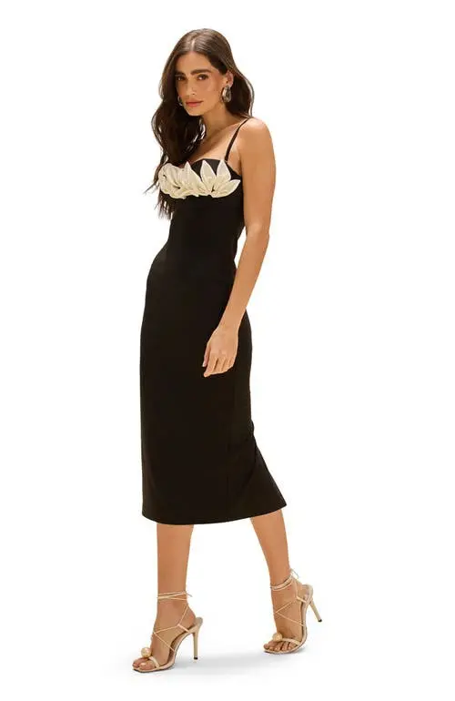PatBO Selene Mesh Flower Applique Midi Dress