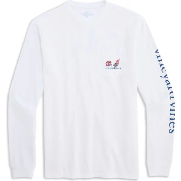 Vineyard Vines Football Field Whale Graphic Long Sleeve T-shirt - White Cap
