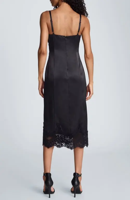 KENNETH COLE COLLECTION Contrast Lace Trim Satin Midi Dress