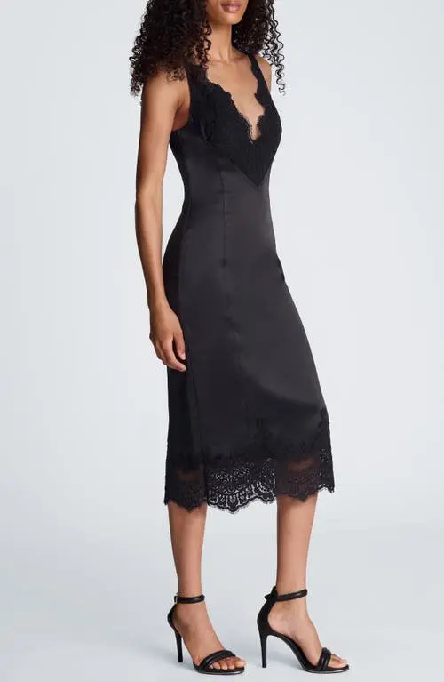 KENNETH COLE COLLECTION Contrast Lace Trim Satin Midi Dress