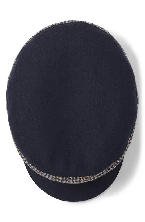 Brixton Houndstooth Check Fiddler Cap - Navy Sand Houndstooth