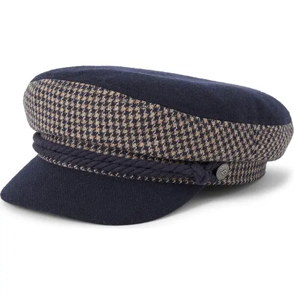 Brixton Houndstooth Check Fiddler Cap - Navy Sand Houndstooth