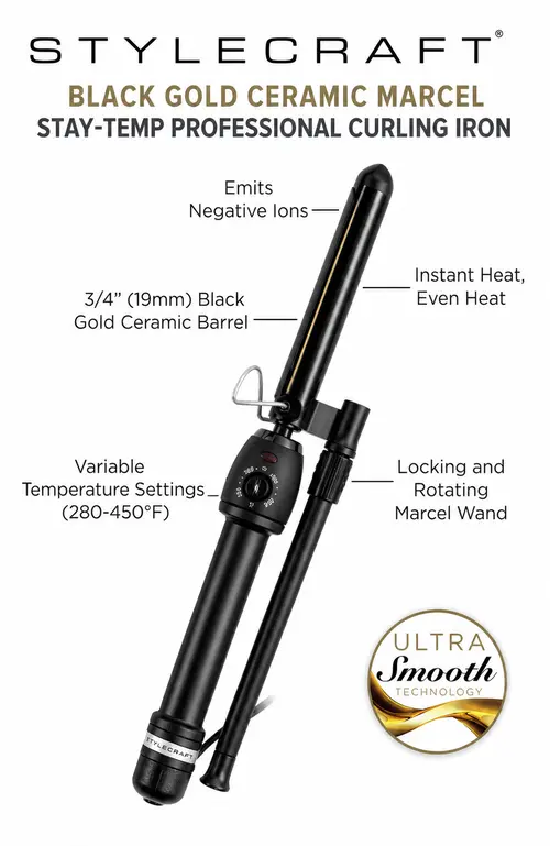 STYLECRAFT Stay-temp Gold Marcel Curling Iron