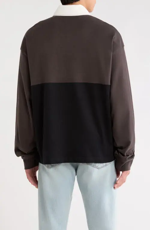 AGOLDE Oversize Colorblock Long Sleeve Rugby Polo - Forge/black/brown