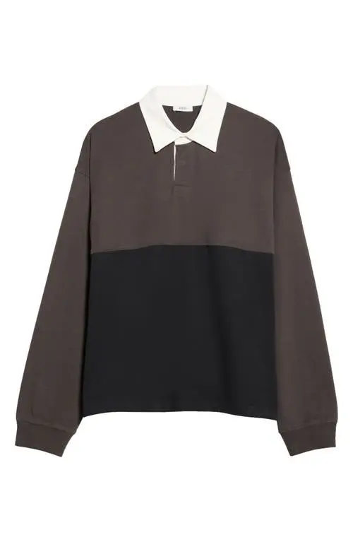AGOLDE Oversize Colorblock Long Sleeve Rugby Polo - Forge/black/brown