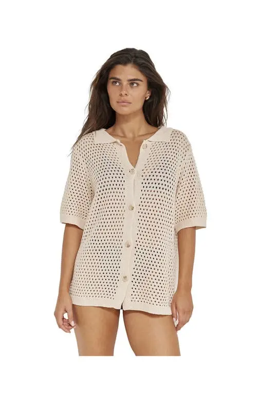 BEACH LIFE BY GOTTEX Robbie Crochet Collared Beach Top - Beige