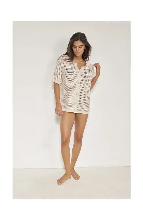 BEACH LIFE BY GOTTEX Robbie Crochet Collared Beach Top - Beige