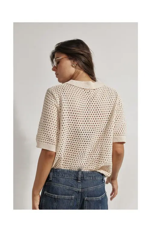 BEACH LIFE BY GOTTEX Robbie Crochet Collared Beach Top - Beige
