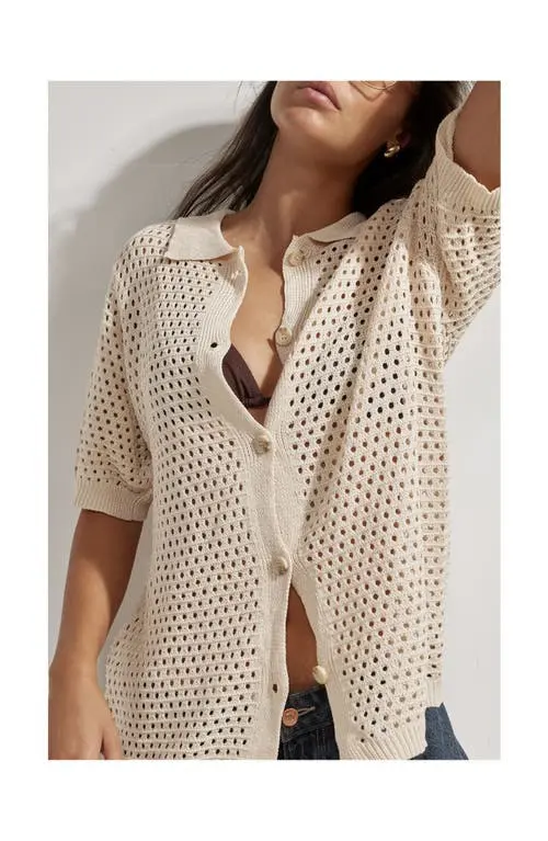 BEACH LIFE BY GOTTEX Robbie Crochet Collared Beach Top - Beige