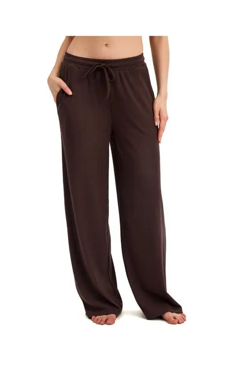 BEACH LIFE BY GOTTEX Summer Lounge Ribbed Wide Leg Pant - Brown