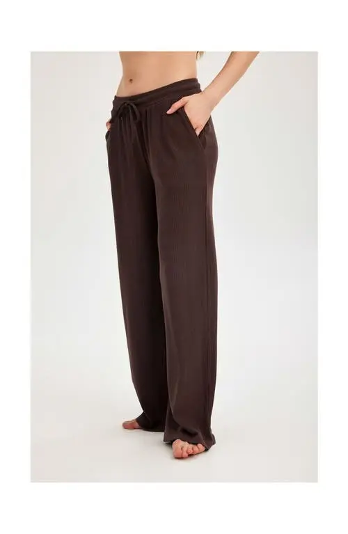 BEACH LIFE BY GOTTEX Summer Lounge Ribbed Wide Leg Pant - Brown