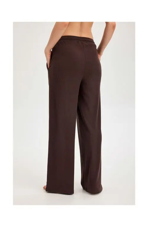 BEACH LIFE BY GOTTEX Summer Lounge Ribbed Wide Leg Pant - Brown