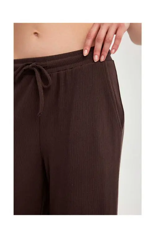 BEACH LIFE BY GOTTEX Summer Lounge Ribbed Wide Leg Pant - Brown