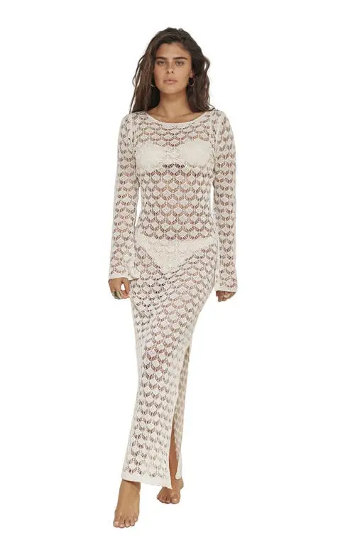 BEACH LIFE BY GOTTEX Rama Open Back Crochet Maxi Dress Cover-up - Beige