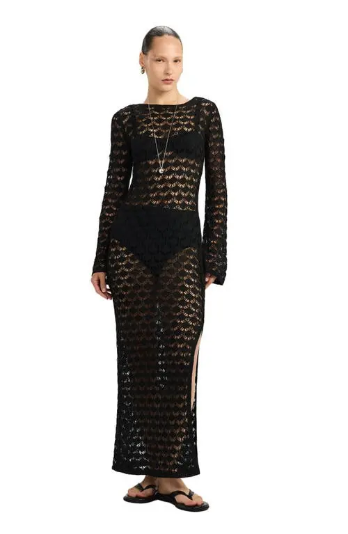 BEACH LIFE BY GOTTEX Rama Open Back Crochet Maxi Dress Cover-up - Black