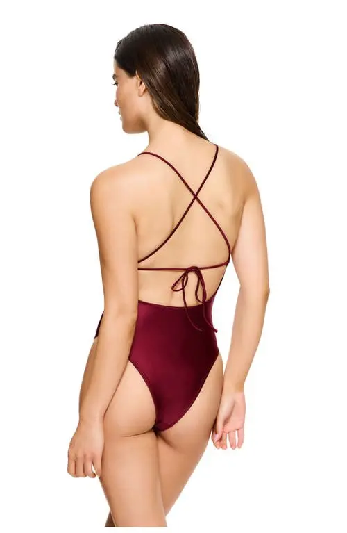 GOTTEX Satin Royale Front Cut Out One Piece Swimsuit - Bordeaux