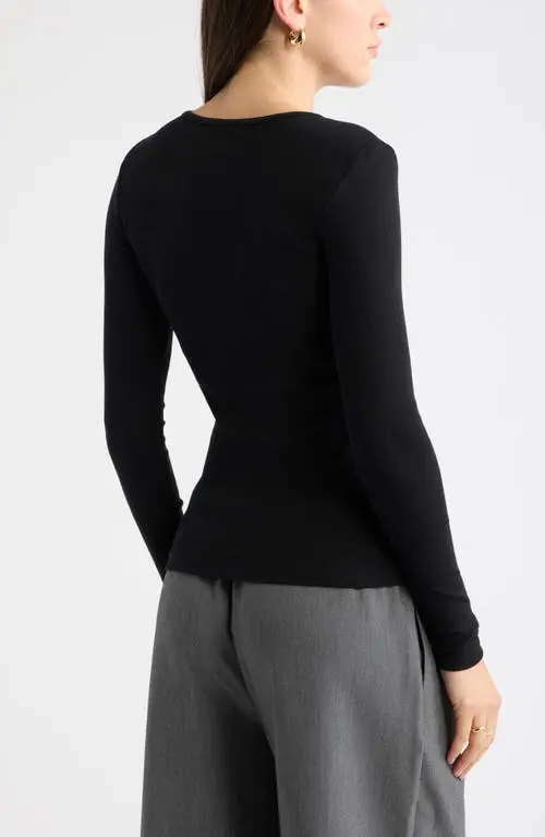 Caslon Rib Crewneck Long Sleeve Top - Black