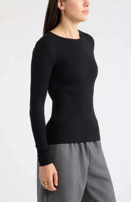 Caslon Rib Crewneck Long Sleeve Top - Black