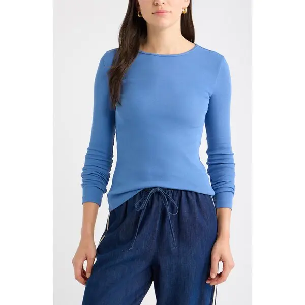 Caslon Rib Crewneck Long Sleeve Top - Blue Glory