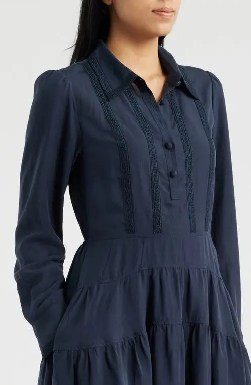 ZOE AND CLAIRE Lace Inset Long Sleeve Midi Dress
