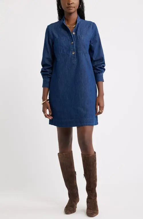 Caslon Long Sleeve Chambray Button Front Dress