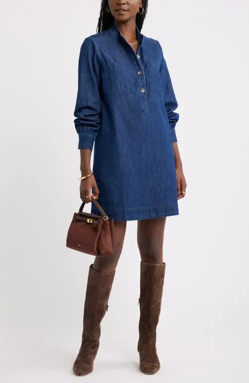 Caslon Long Sleeve Chambray Button Front Dress