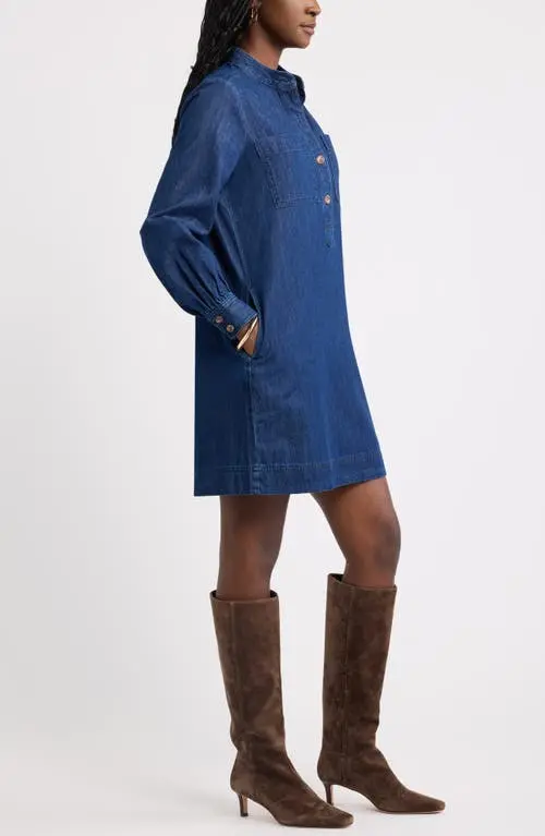 Caslon Long Sleeve Chambray Button Front Dress