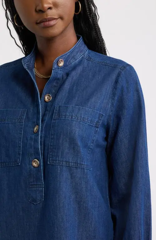 Caslon Long Sleeve Chambray Button Front Dress