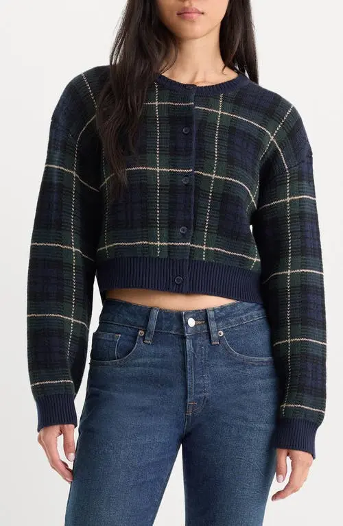 Good American Plaid Jacquard Cardigan