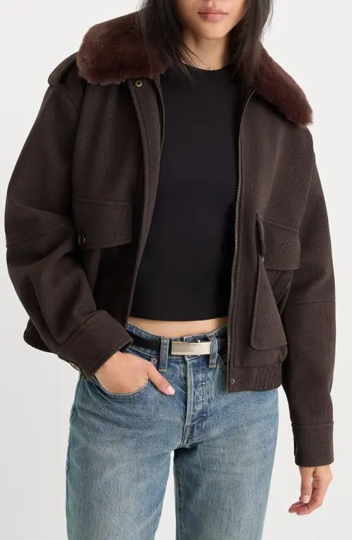 Good American Better Than Leather Faux Leather Bomber Jacket - Espresso