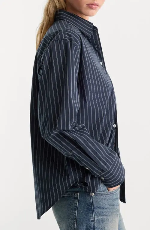 Good American Poplin Easy Striped Cotton Shirt - Navy Stripe