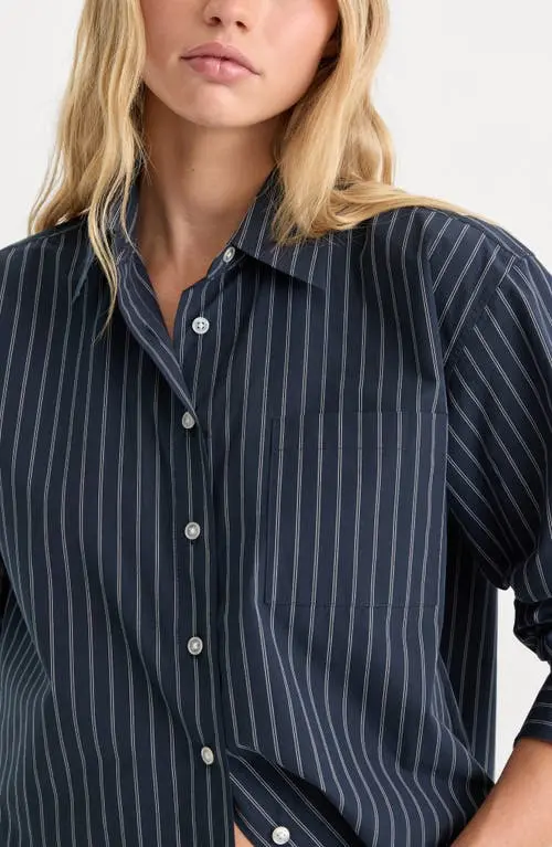 Good American Poplin Easy Striped Cotton Shirt - Navy Stripe